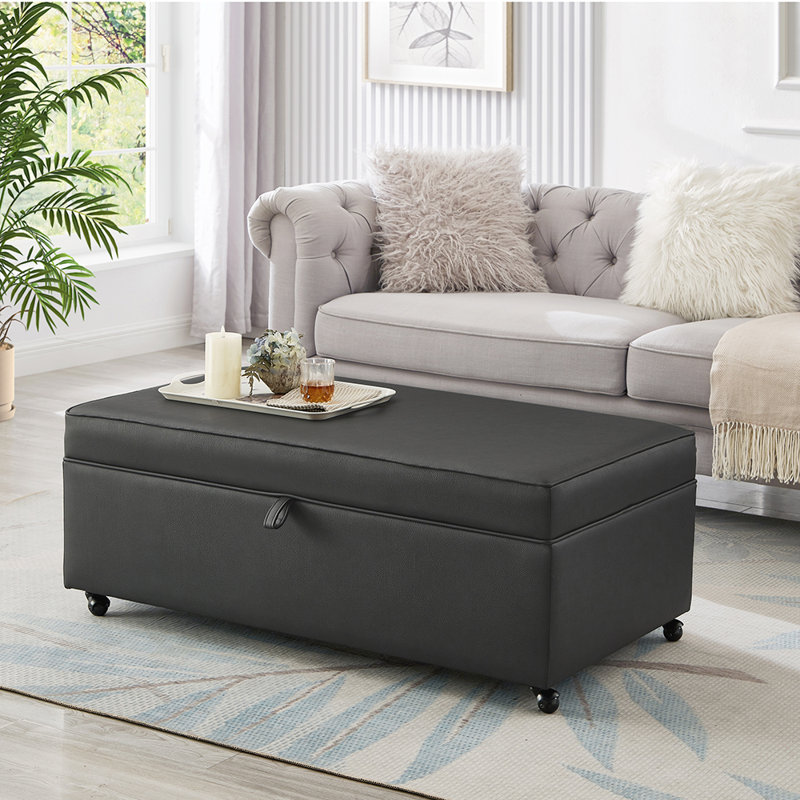 Large Storage Ottoman Bench With Wheels For Living Room